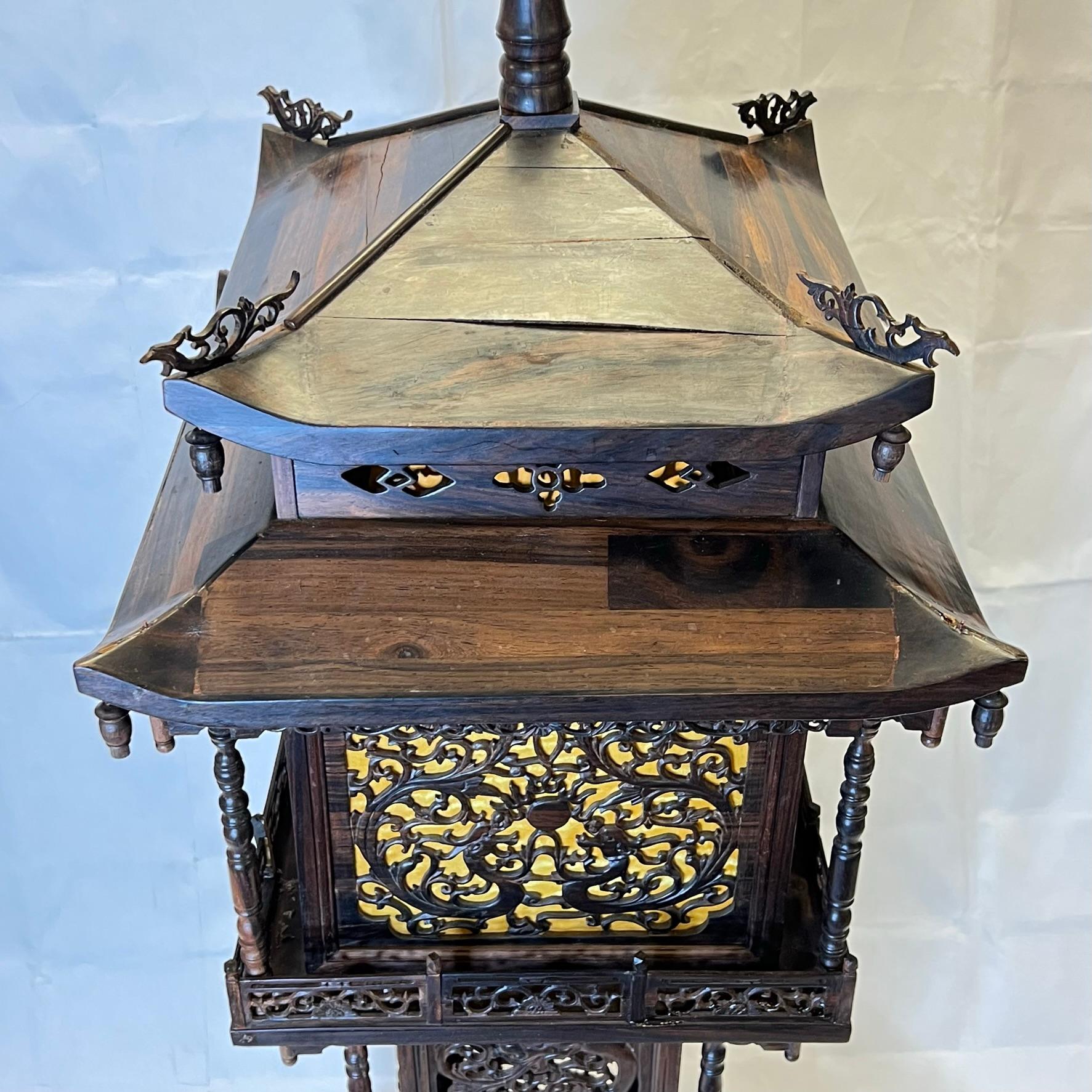 Antique Chinese Carved Rosewood Pagoda Form Floor Lamp For Sale at 1stDibs