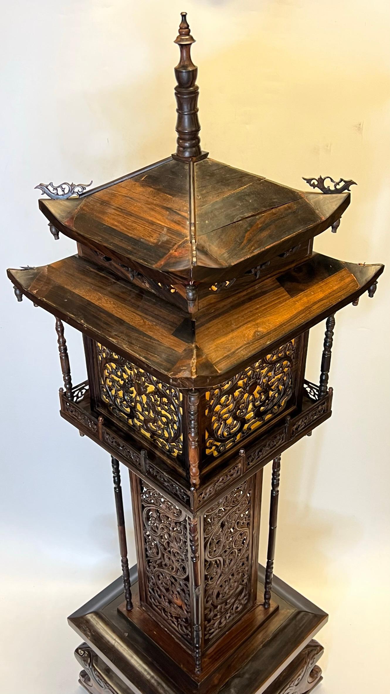 Antique Chinese Carved Rosewood Pagoda Form Floor Lamp For Sale at 1stDibs