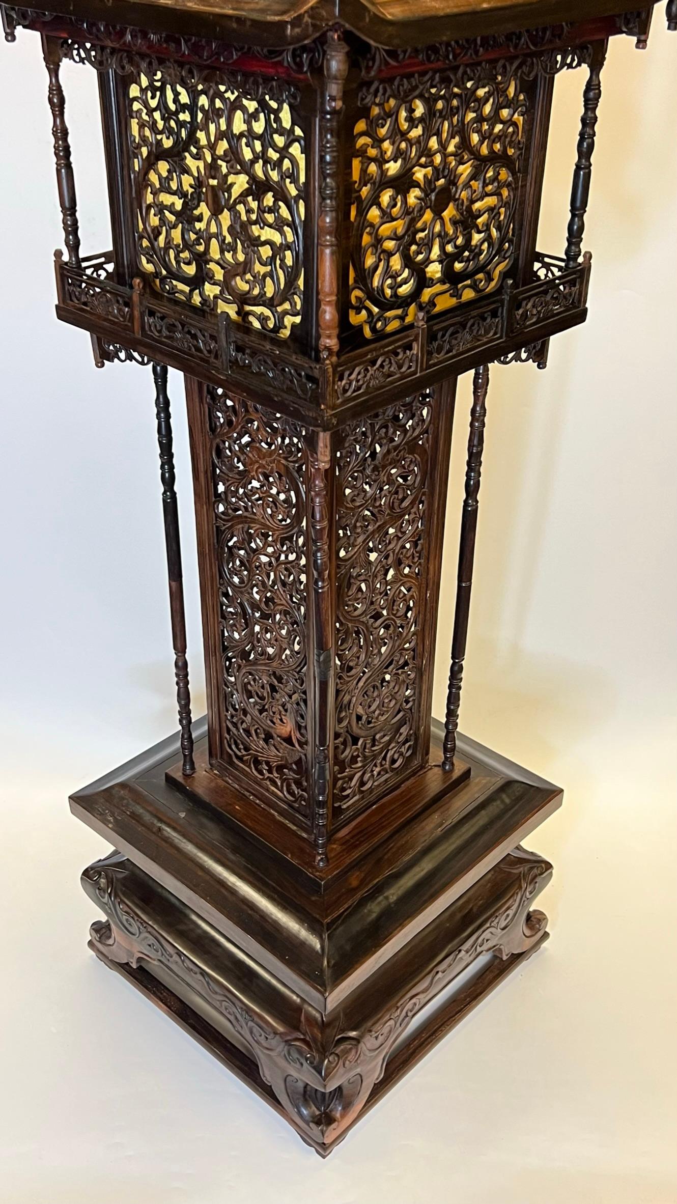 Antique Chinese Carved Rosewood Pagoda Form Floor Lamp For Sale at 1stDibs