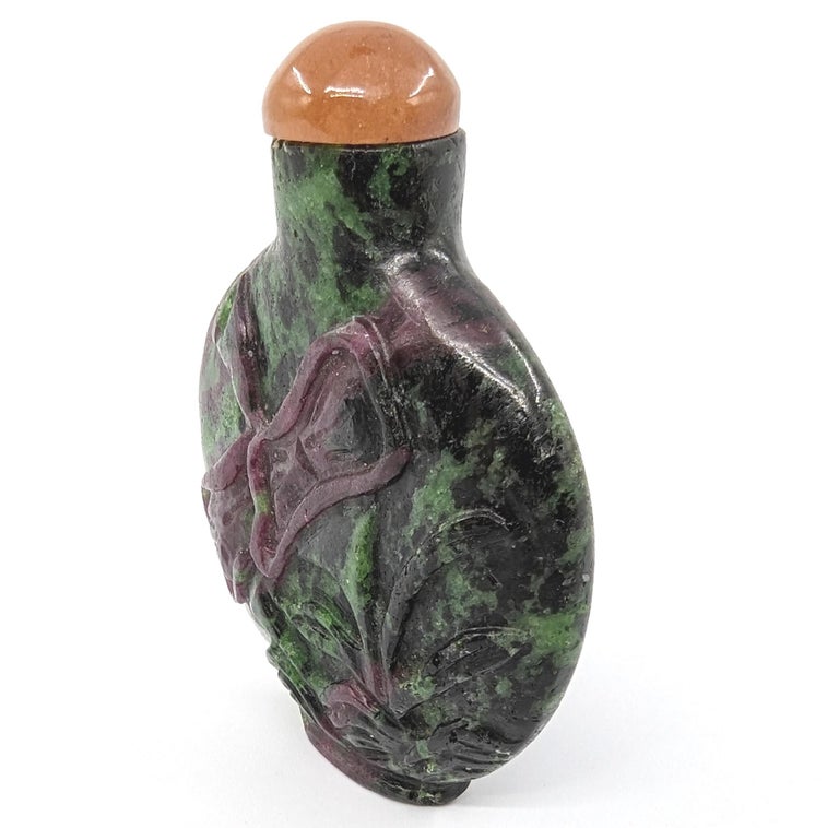Antique Chinese Carved Ruby in Zoisite Stone Snuff Bottle Lotus ...