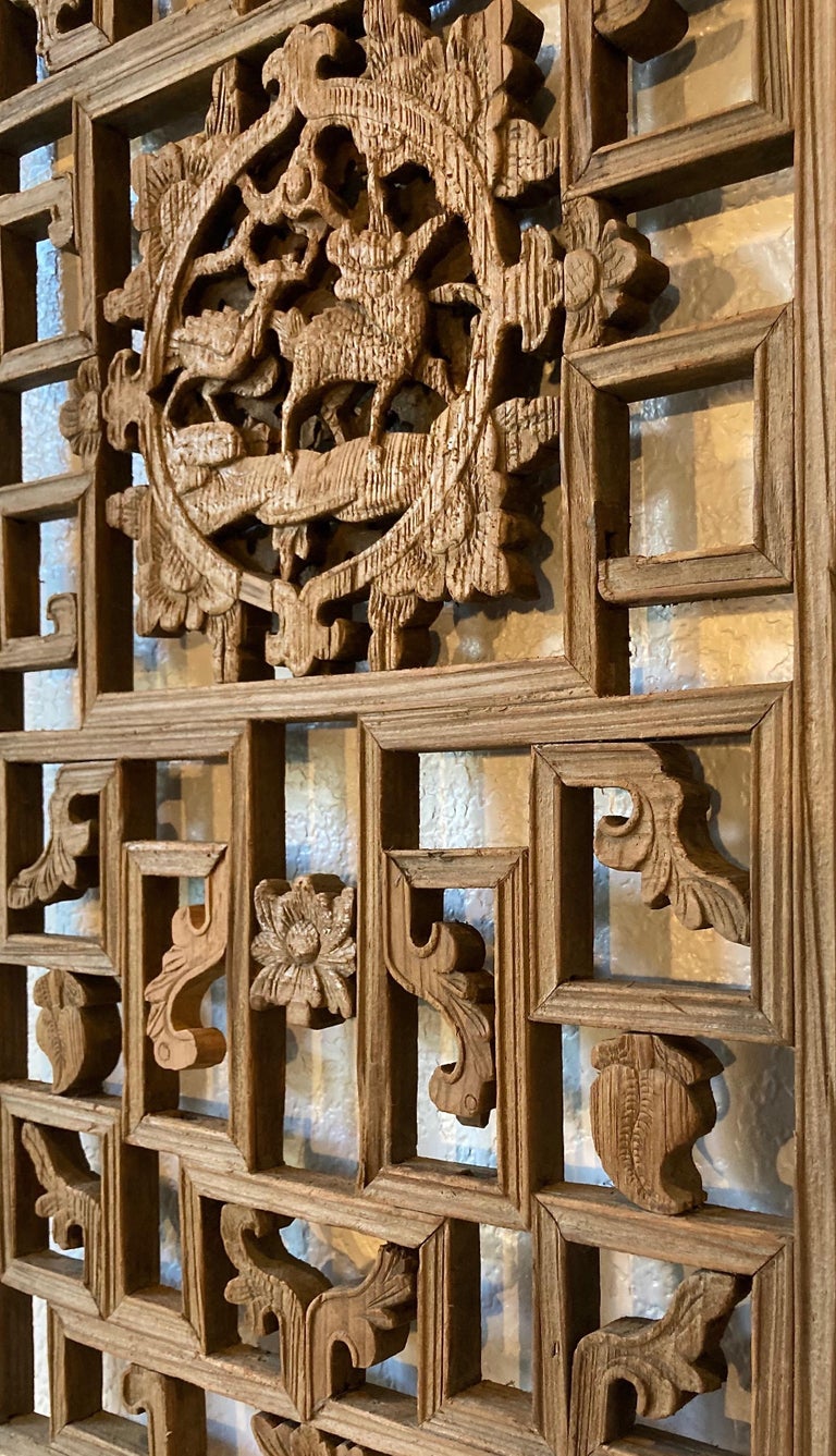 Antique Chinese Carved Wood Window Panel For Sale at 1stDibs