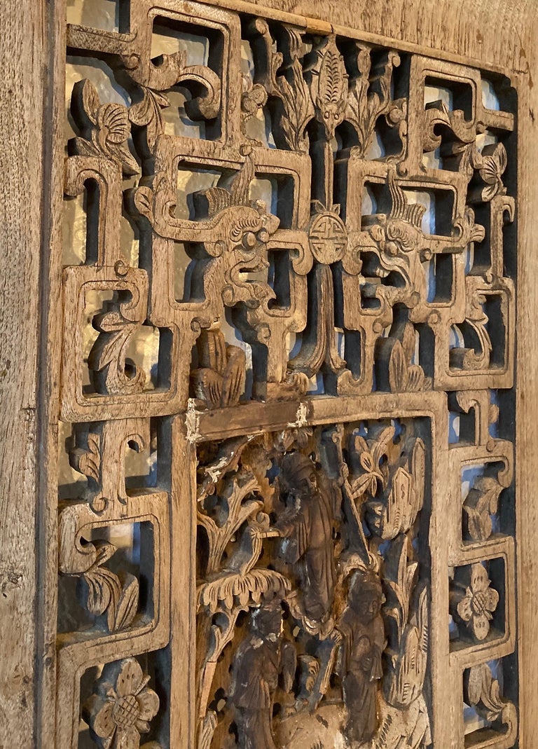 Antique Chinese Carved Wood Window Panel For Sale at 1stDibs