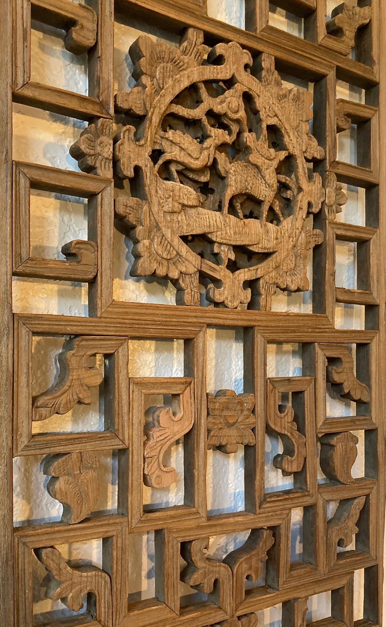 Antique Chinese Carved Wood Window Panel For Sale at 1stDibs