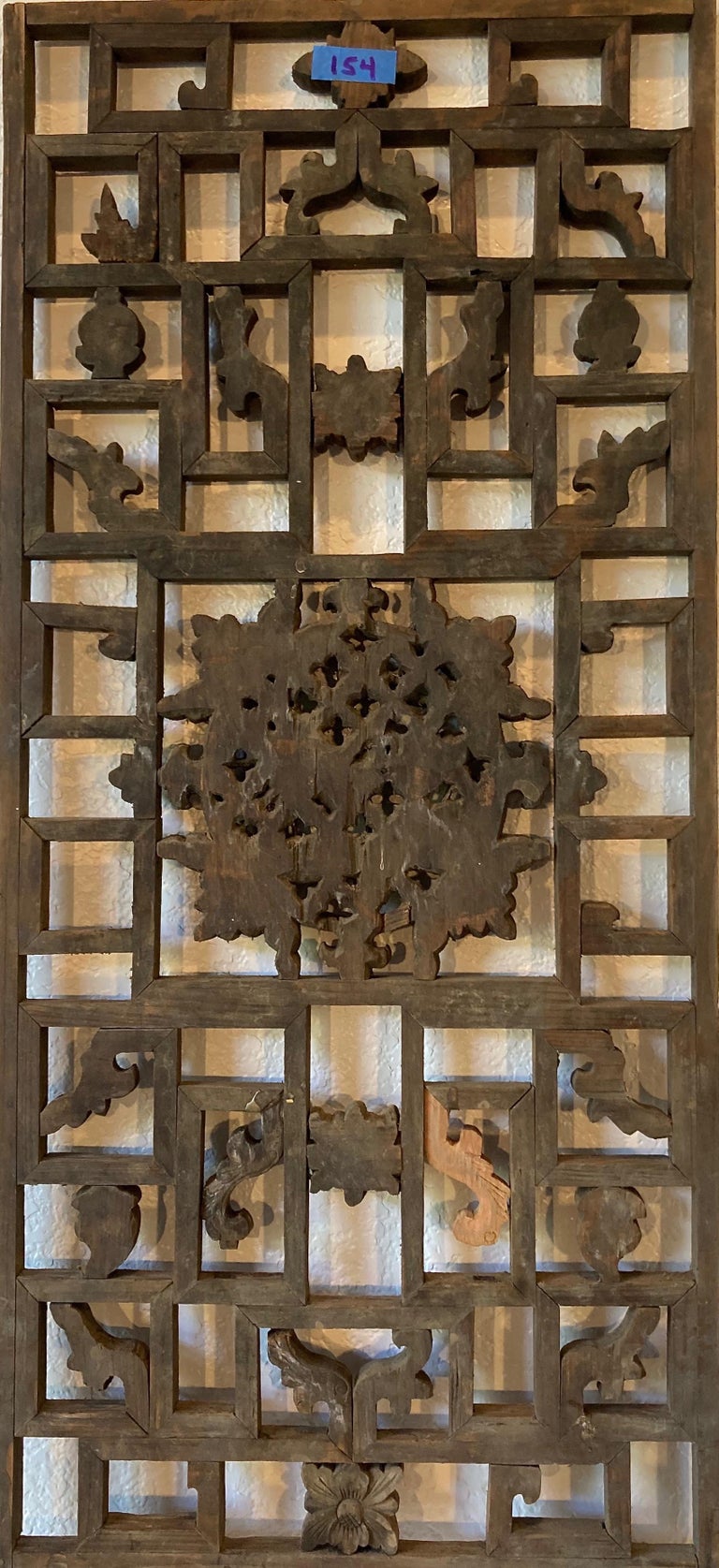 Antique Chinese Carved Wood Window Panel For Sale at 1stDibs