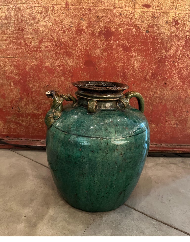 Antique Chinese Ceramic Wine Jar with Handle, Spout and Great Patina ...