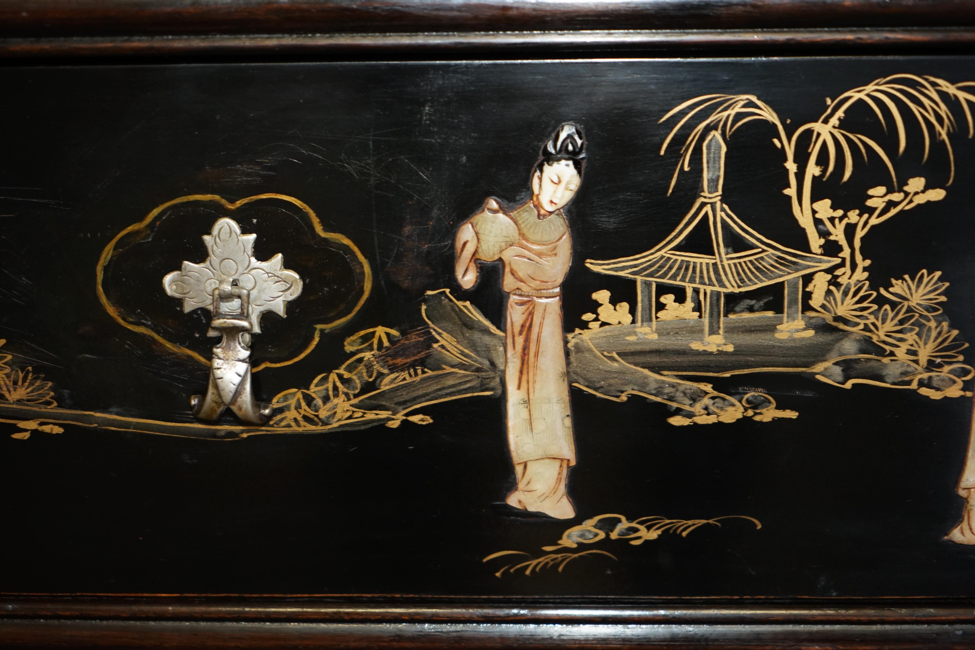 ANTIQUE CHINESE CHINOiSERIE SOAPSTONE CARVED COMMODE CHEST OF DRAWERS ...