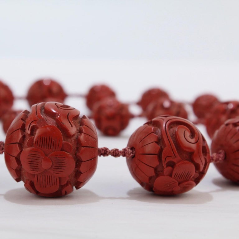 Antique Chinese Cinnabar Graduated Beaded Necklace with Large Beads at ...