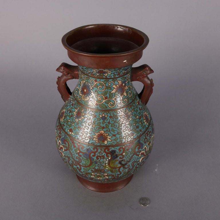 Antique Chinese Cloisonne Enamel Bronze Floral and Scroll Double Handle ...