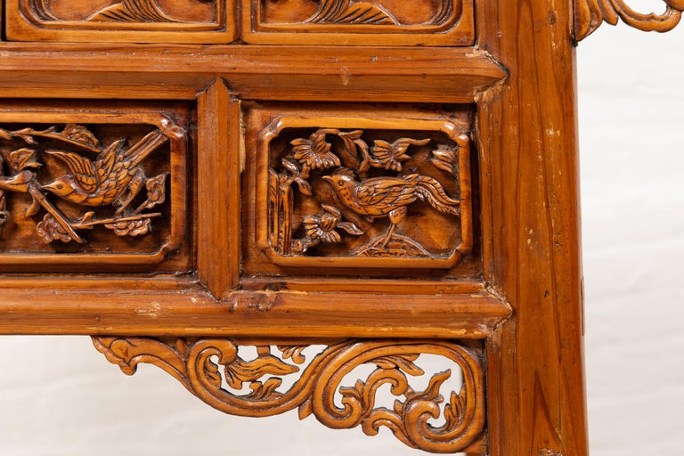 Antique Chinese Console Table with Hand Carved Décor of Birds and ...