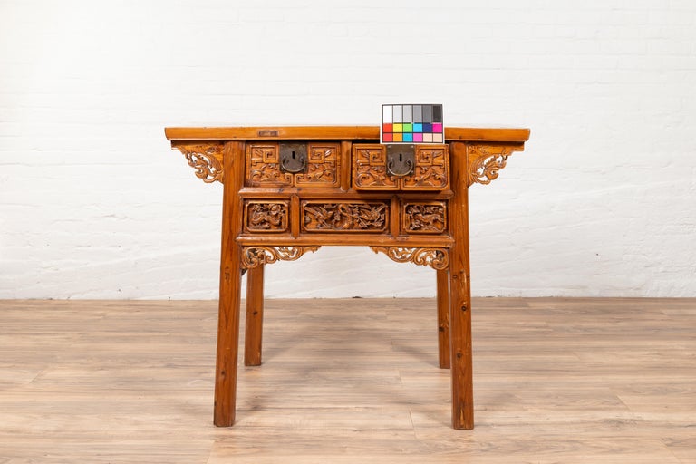 Antique Chinese Console Table with Hand Carved Décor of Birds and ...