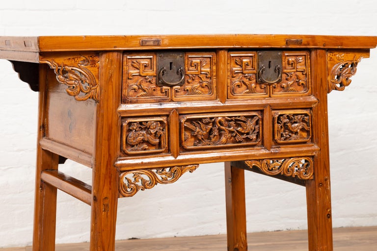 Antique Chinese Console Table with Hand Carved Décor of Birds and ...