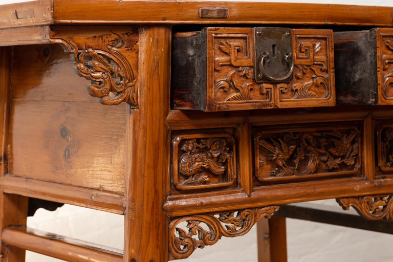 Antique Chinese Console Table with Hand Carved Décor of Birds and ...