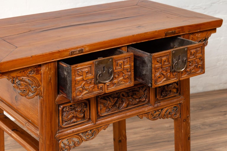 Antique Chinese Console Table with Hand Carved Décor of Birds and ...