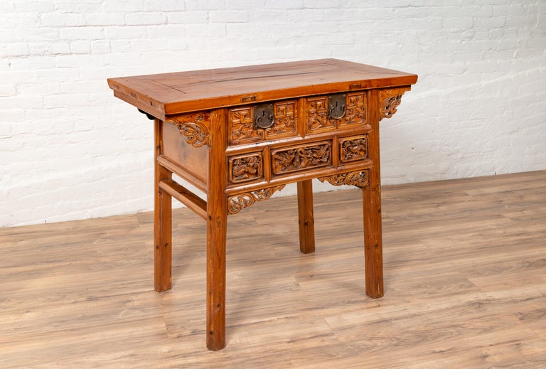 Antique Chinese Console Table with Hand Carved Décor of Birds and ...