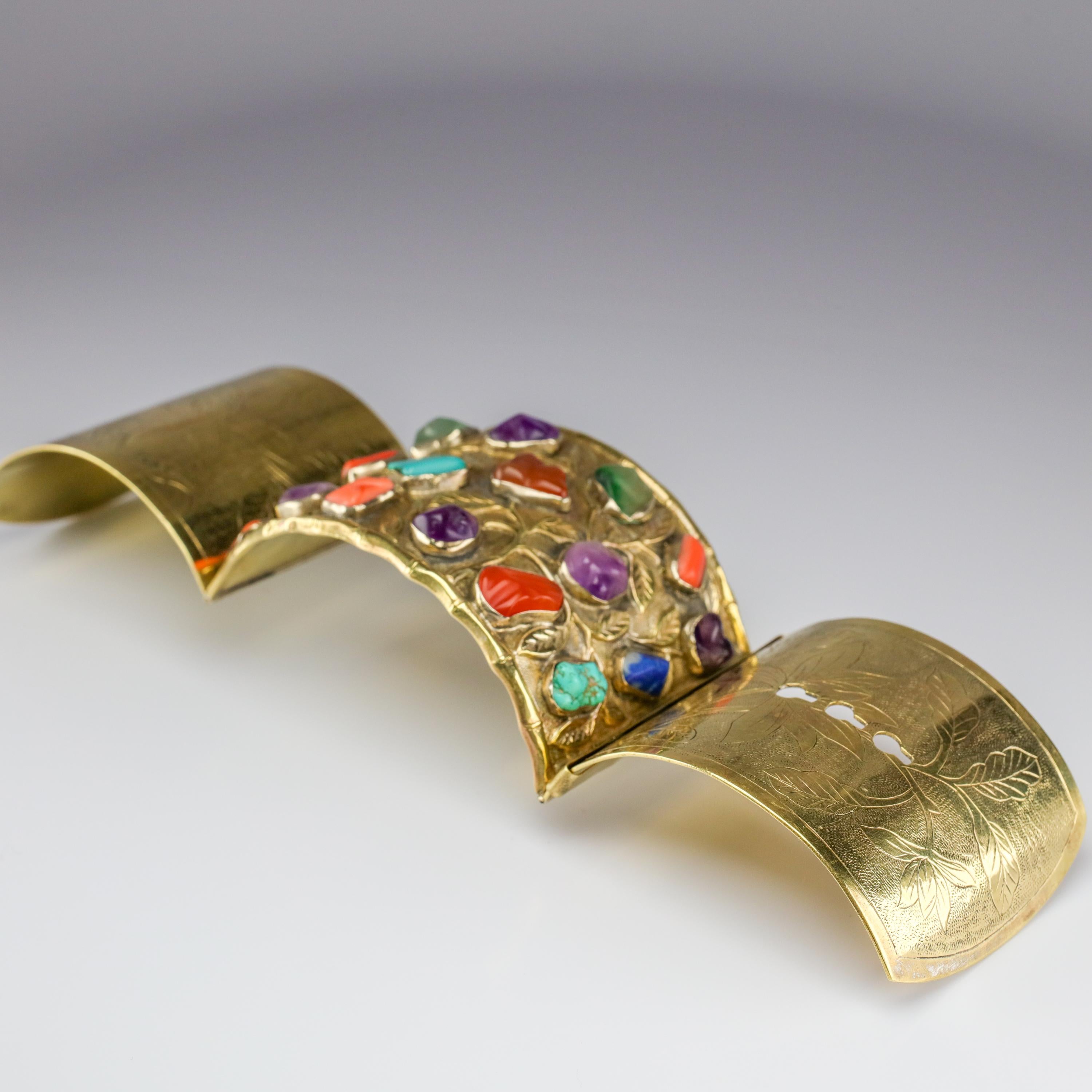 Antique Chinese Cuff Engraved and Gem Studded from Art Nouveau Era at ...