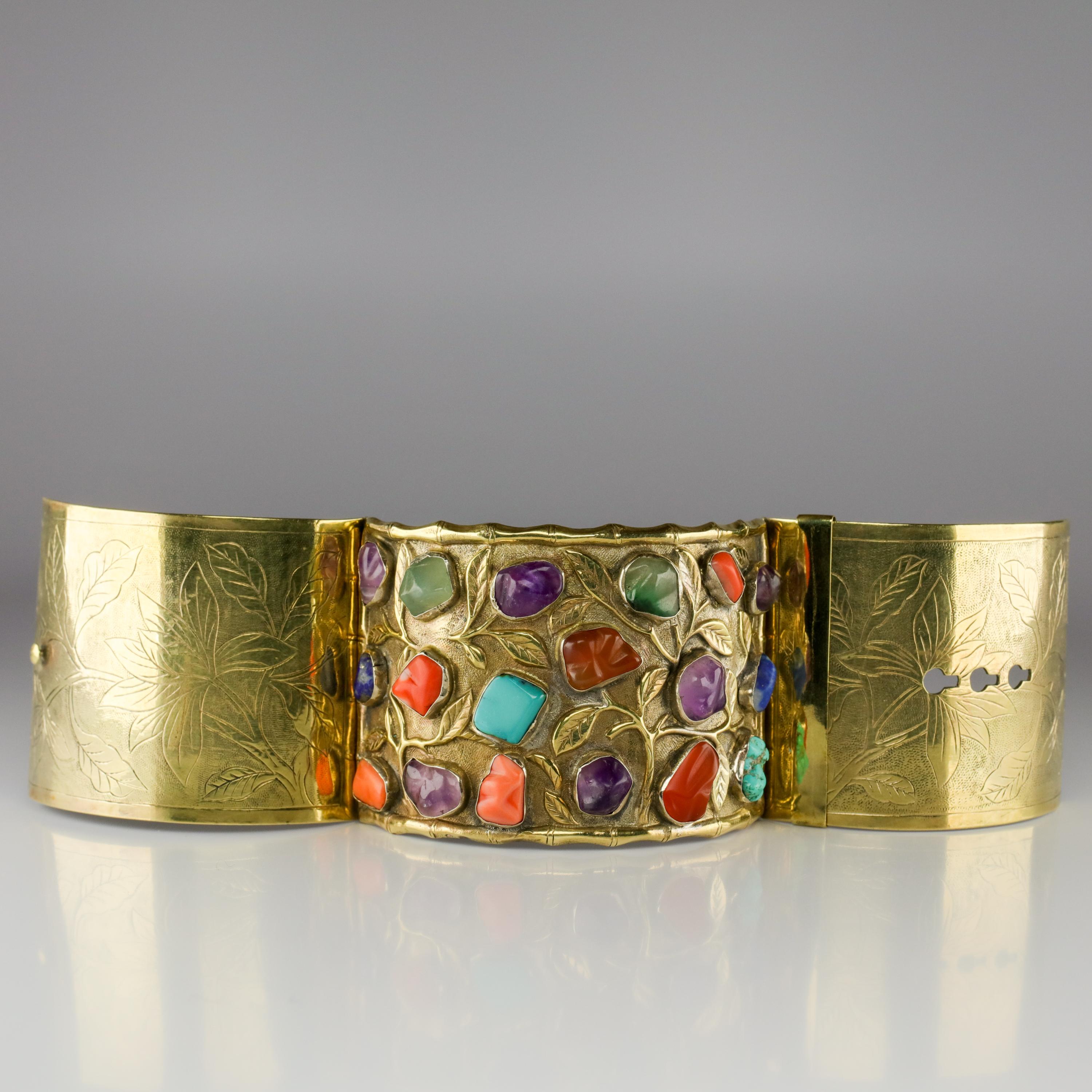 Antique Chinese Cuff Engraved and Gem Studded from Art Nouveau Era at ...