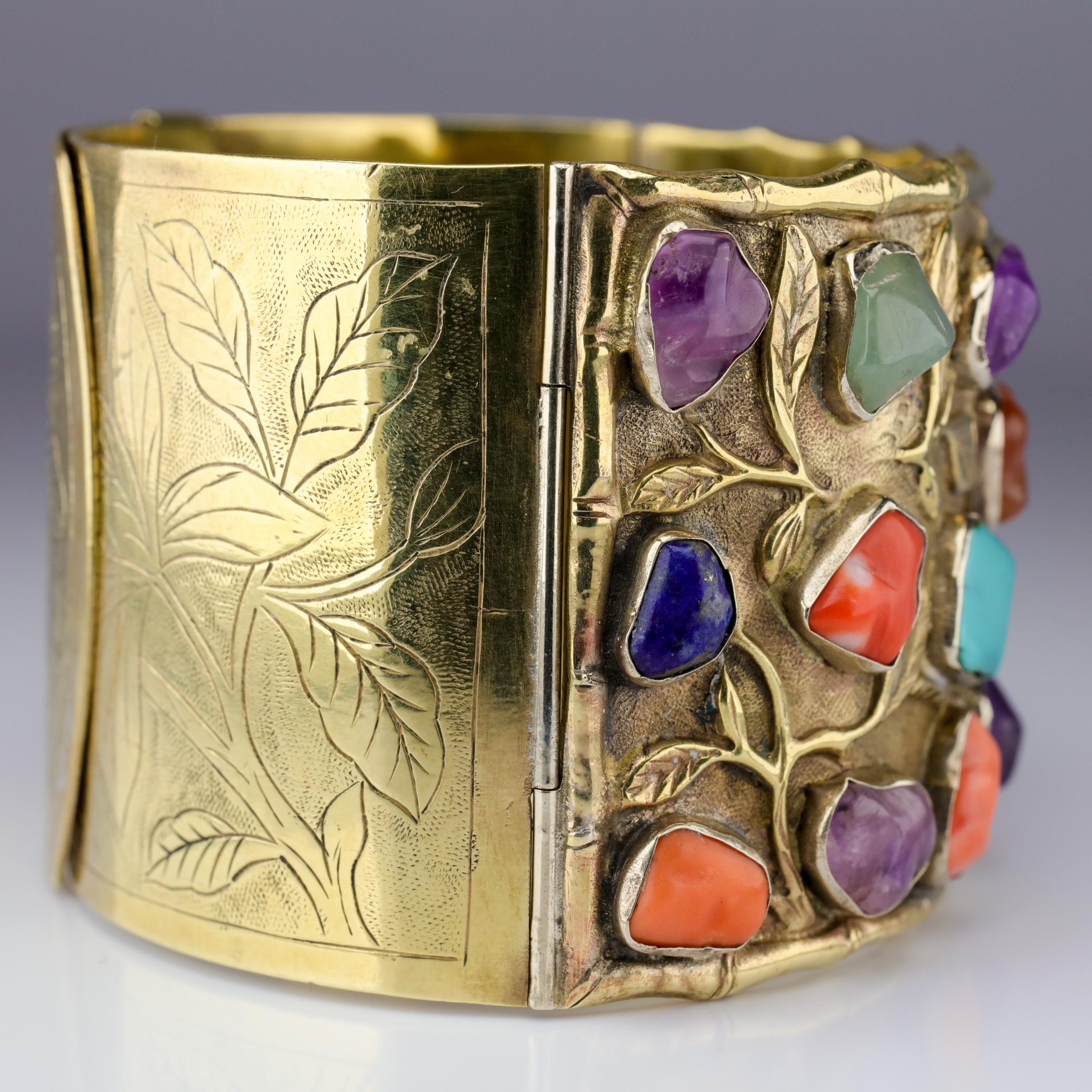 Antique Chinese Cuff Engraved and Gem Studded from Art Nouveau Era at ...