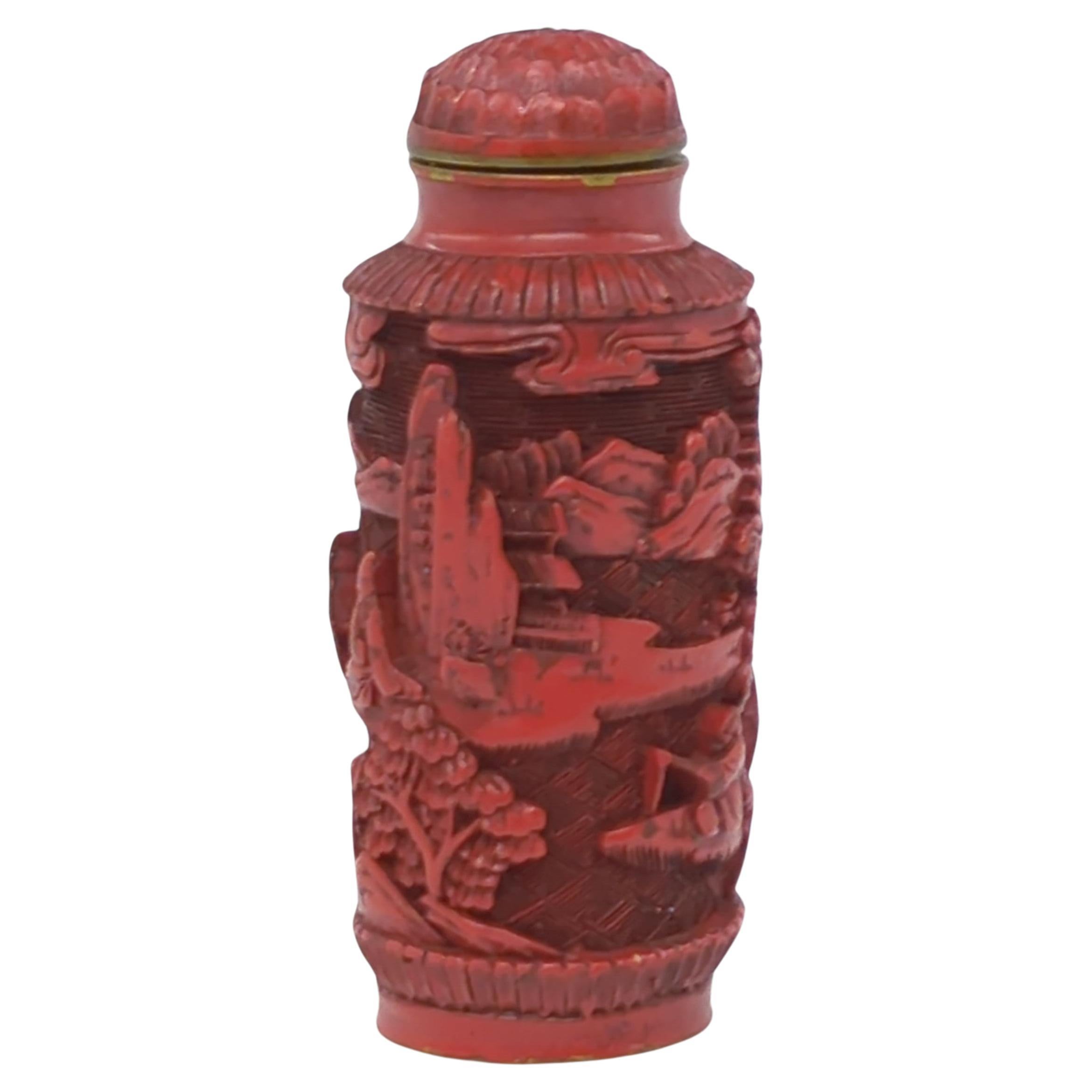 Antique Chinese Cylindrical Carved Cinnabar Lacquer Snuff Bottle Qing ...