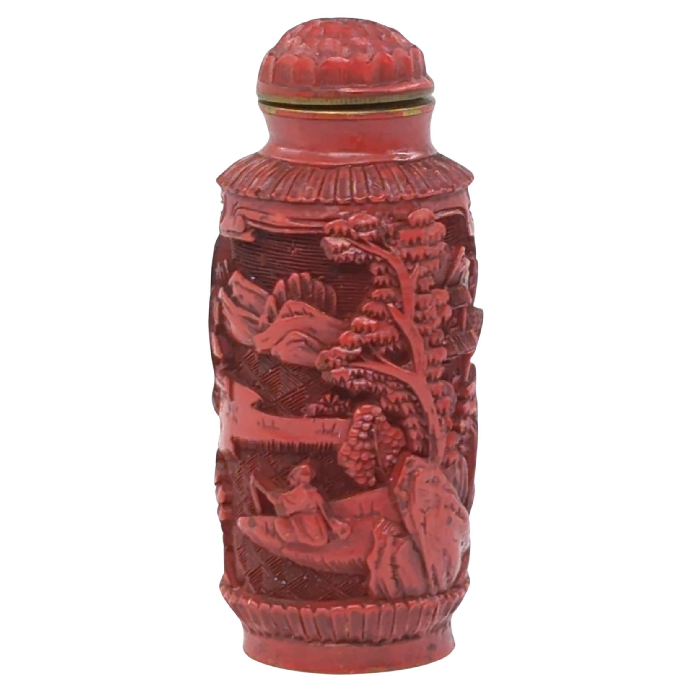 Antique Chinese Cylindrical Carved Cinnabar Lacquer Snuff Bottle Qing ...