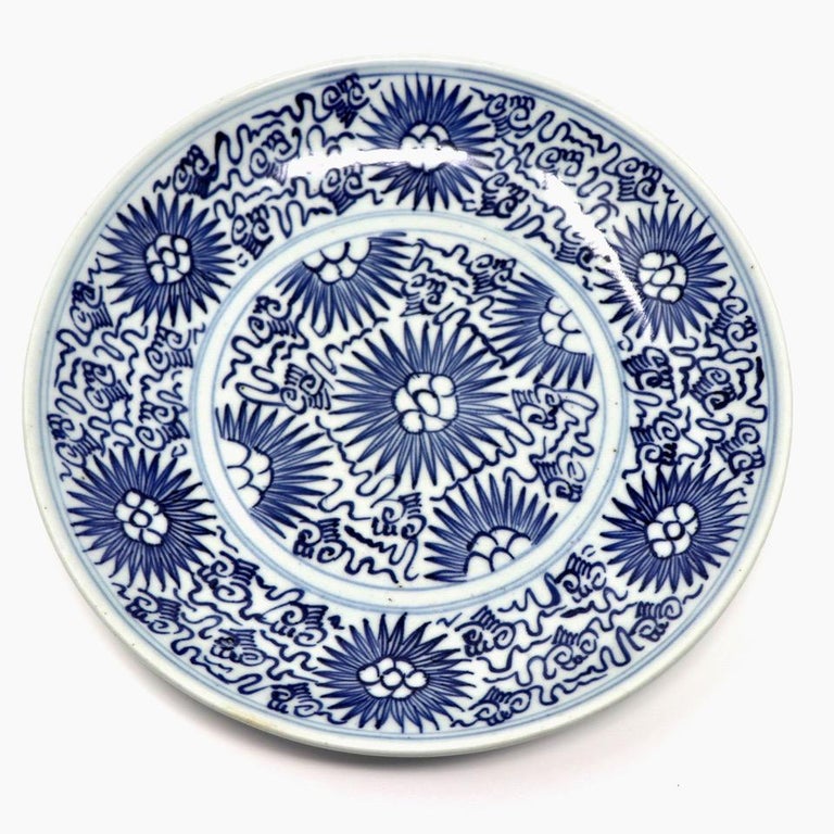 Antique Chinese Domestic Blue-and-white Stoneware Plate For Sale at 1stDibs