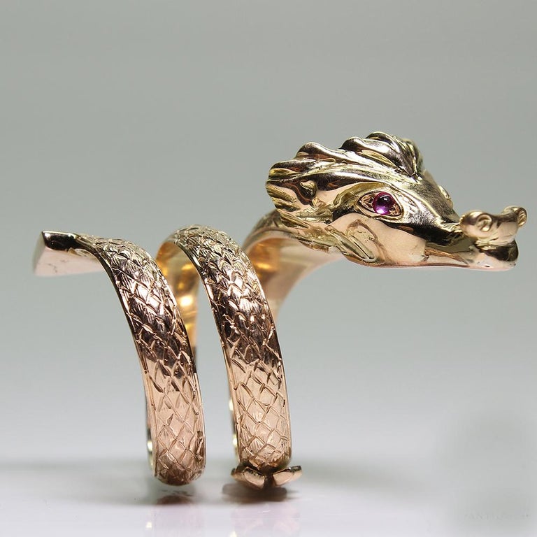 Antique Chinese Dragon 18 Karat Gold Ruby Ring at 1stDibs