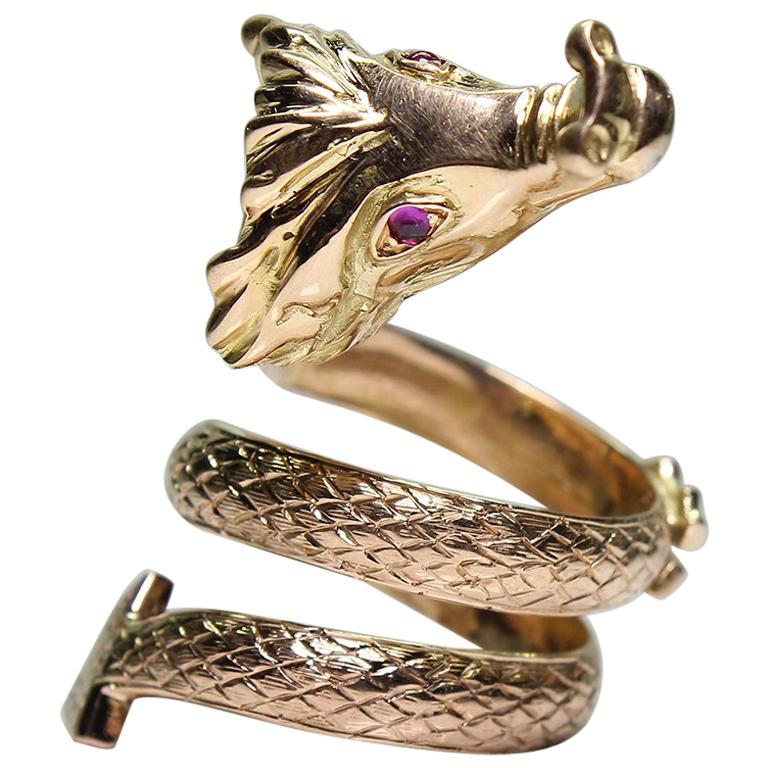 Antique Chinese Dragon 18 Karat Gold Ruby Ring at 1stDibs