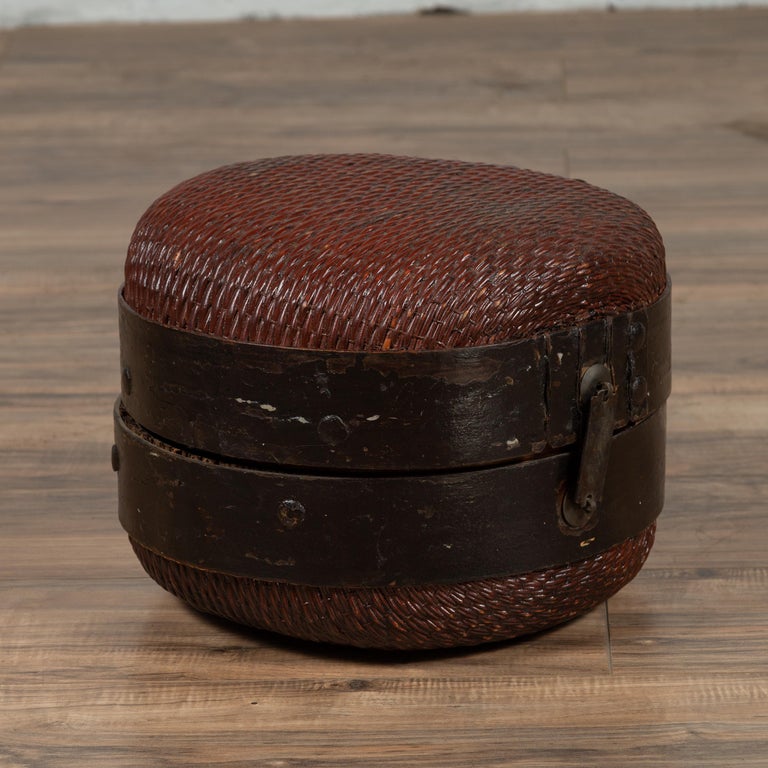 Antique Chinese Early 20th Century Rattan Hat Box with Weathered Patina ...