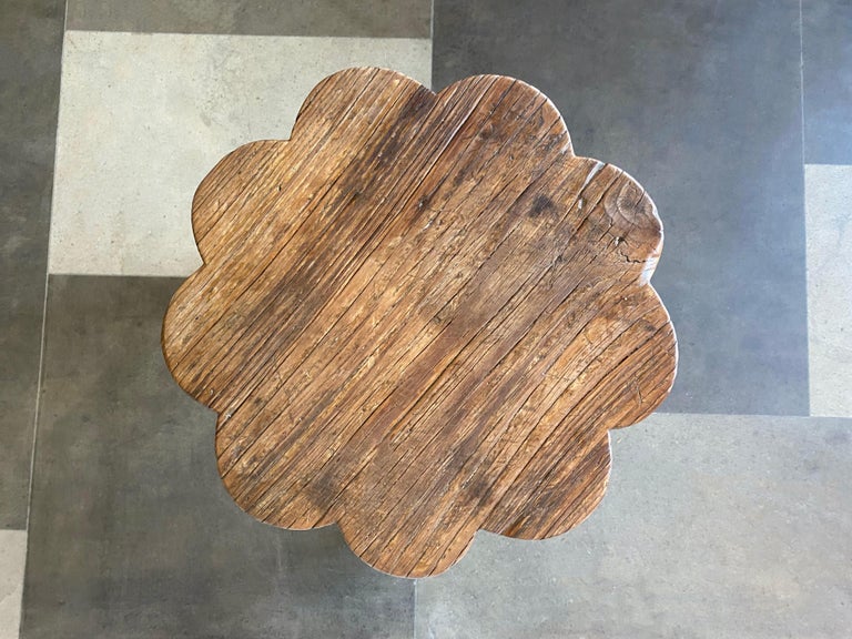 Antique Chinese Elm Wood Stool with Floral Wood Detailing, Early 20th ...