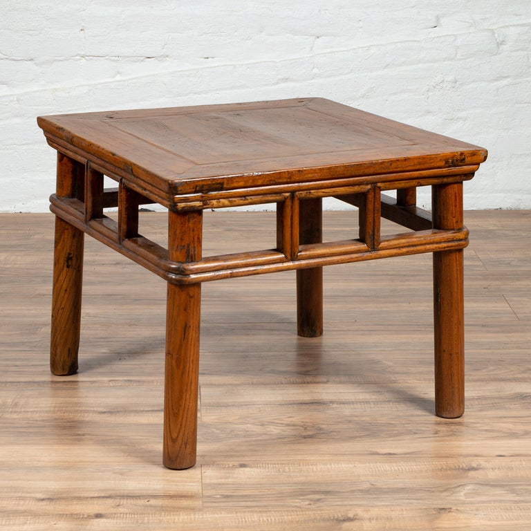 Antique Chinese Elmwood Table with Pierced Apron and Pillar-Shaped ...