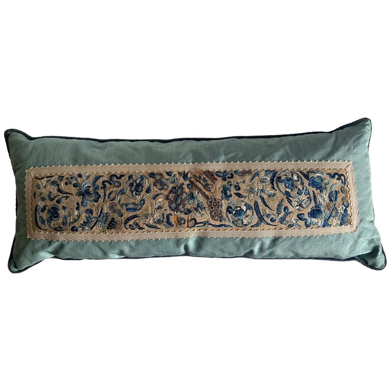 Antique Chinese Embroidered Textile Custom Silk Pillow For Sale at 1stDibs
