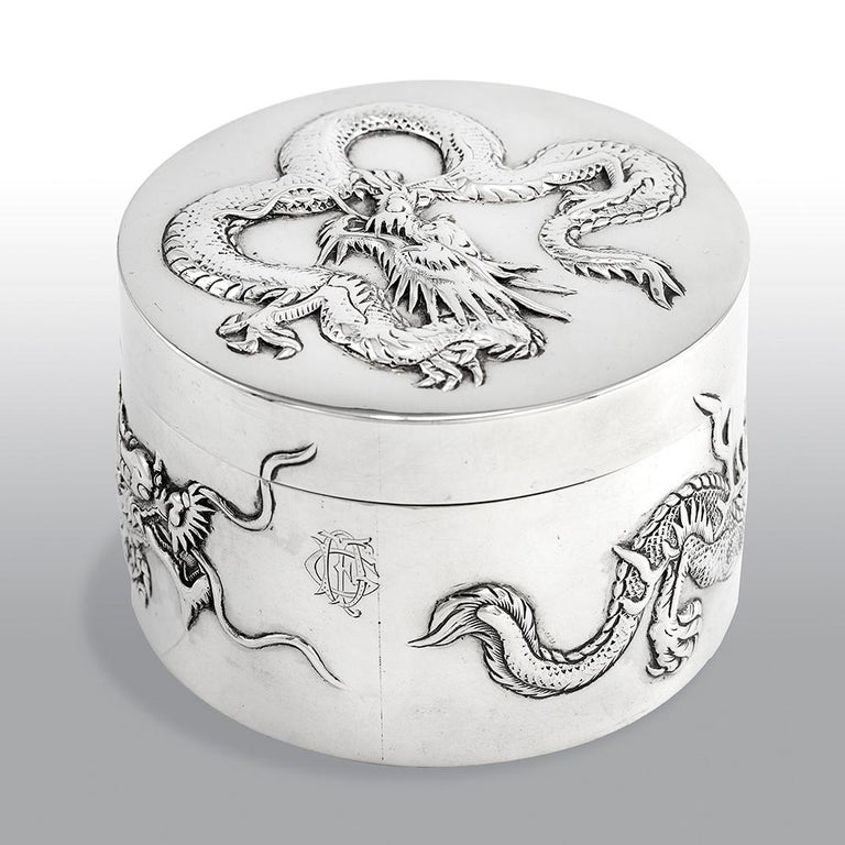 Antique Chinese Export 19th Century Solid Silver Box at 1stDibs