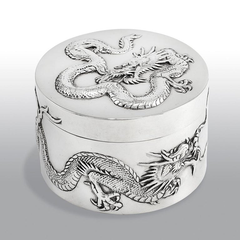 Antique Chinese Export 19th Century Solid Silver Box at 1stDibs