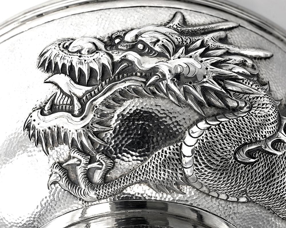 Antique Chinese Export 19th Century Solid Silver Dragon Bowl at 1stDibs ...