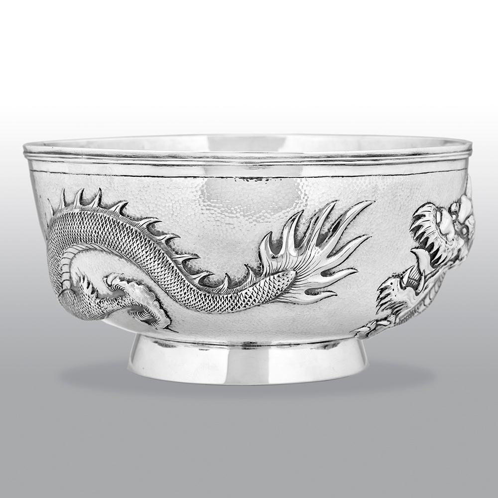 Antique Chinese Export 19th Century Solid Silver Dragon Bowl at 1stDibs ...
