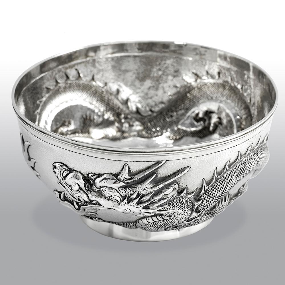 Antique Chinese Export 19th Century Solid Silver Dragon Bowl at 1stDibs ...