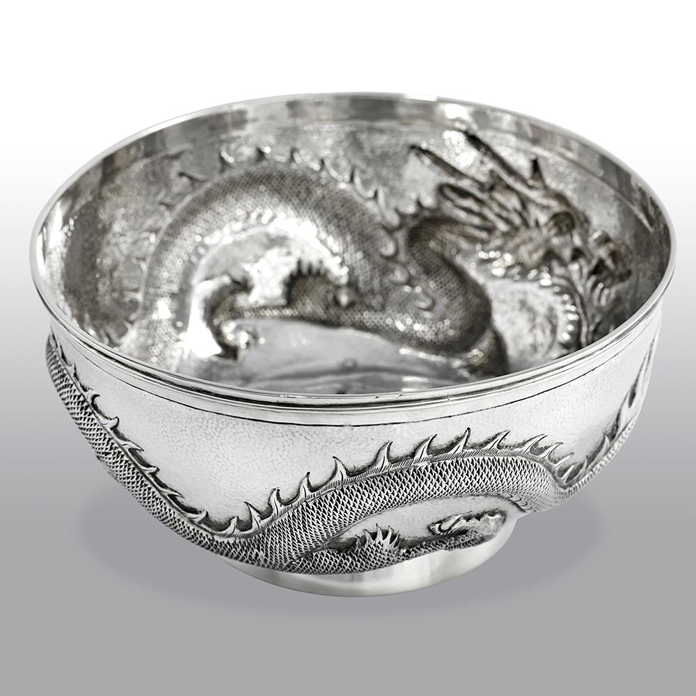 Antique Chinese Export 19th Century Solid Silver Dragon Bowl at 1stDibs ...