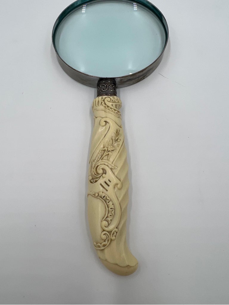 Antique Chinese Export Carved Bone and Sterling Silver Magnifying Glass ...