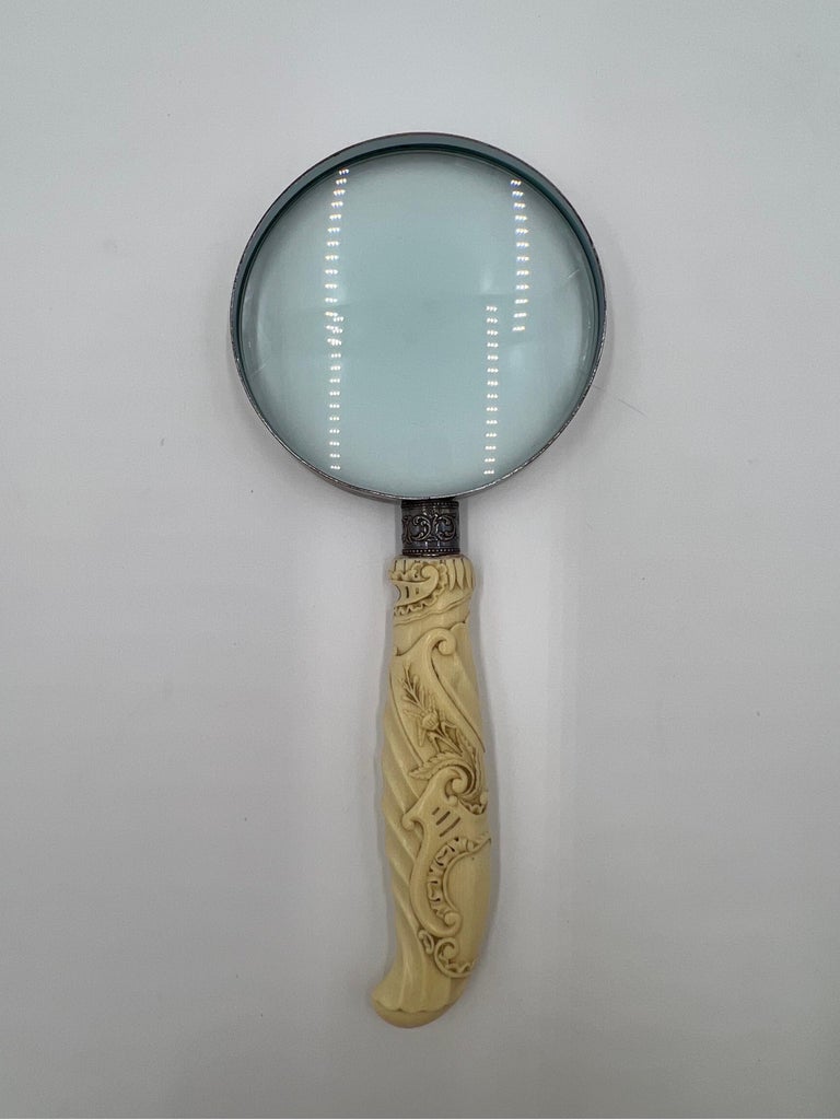 Antique Chinese Export Carved Bone and Sterling Silver Magnifying Glass ...