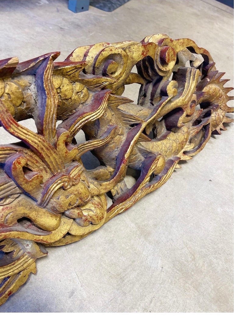 Antique Chinese Export Carved Wood Dragon Wall Accents, a Pair For Sale ...