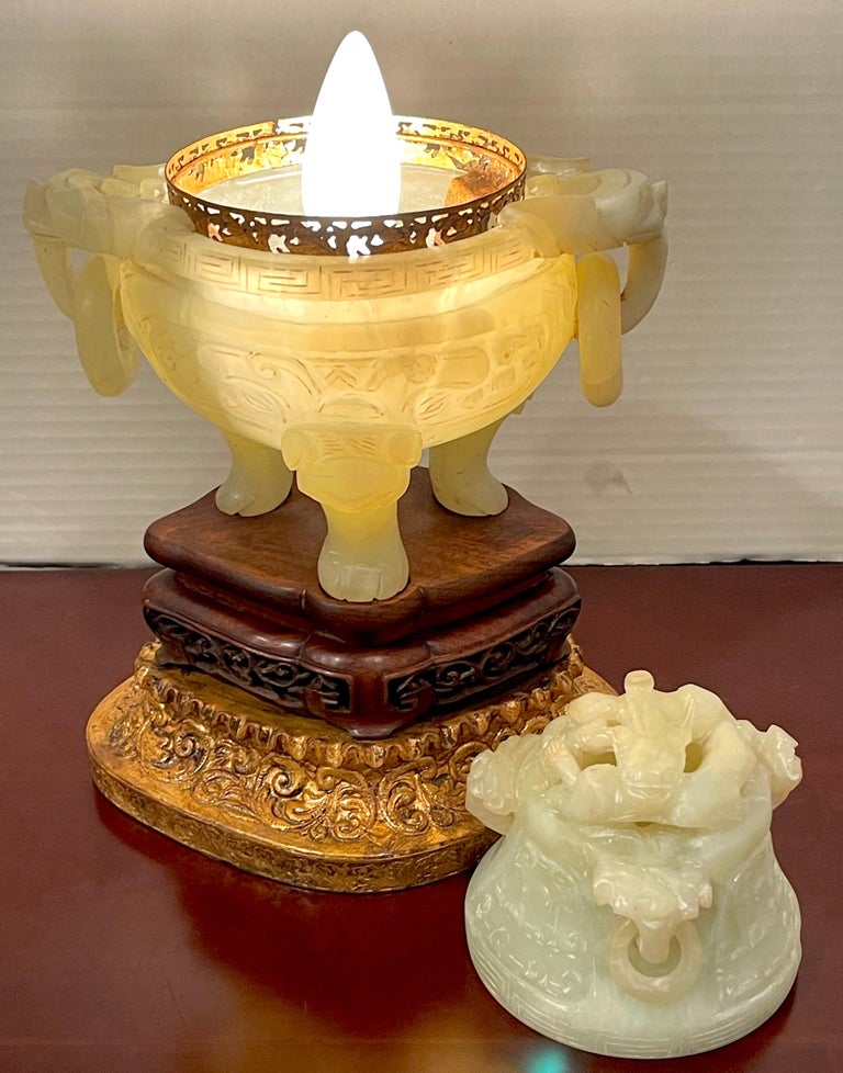 Antique Chinese Export Hand Carved Green Quartz Censor, Now as a Lamp ...