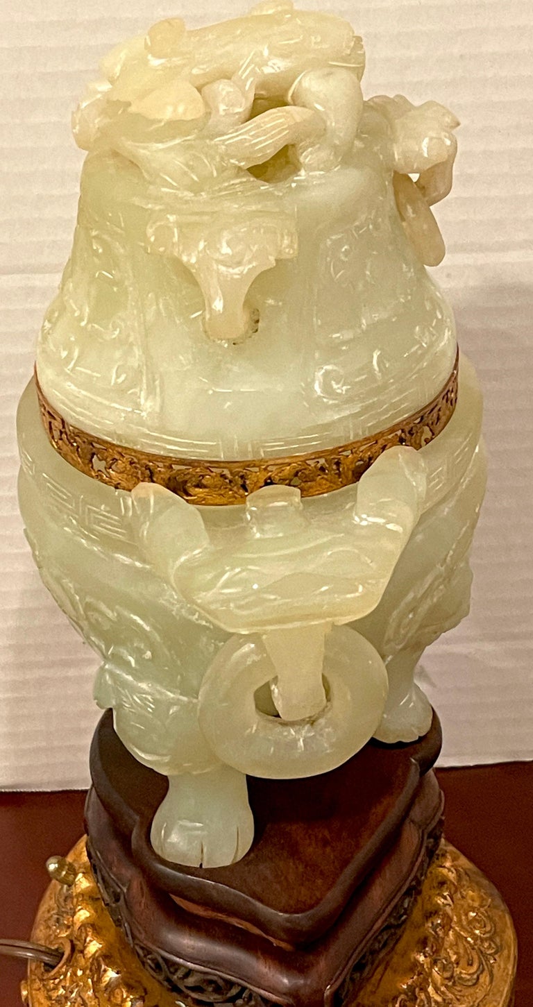 Antique Chinese Export Hand Carved Green Quartz Censor, Now as a Lamp ...