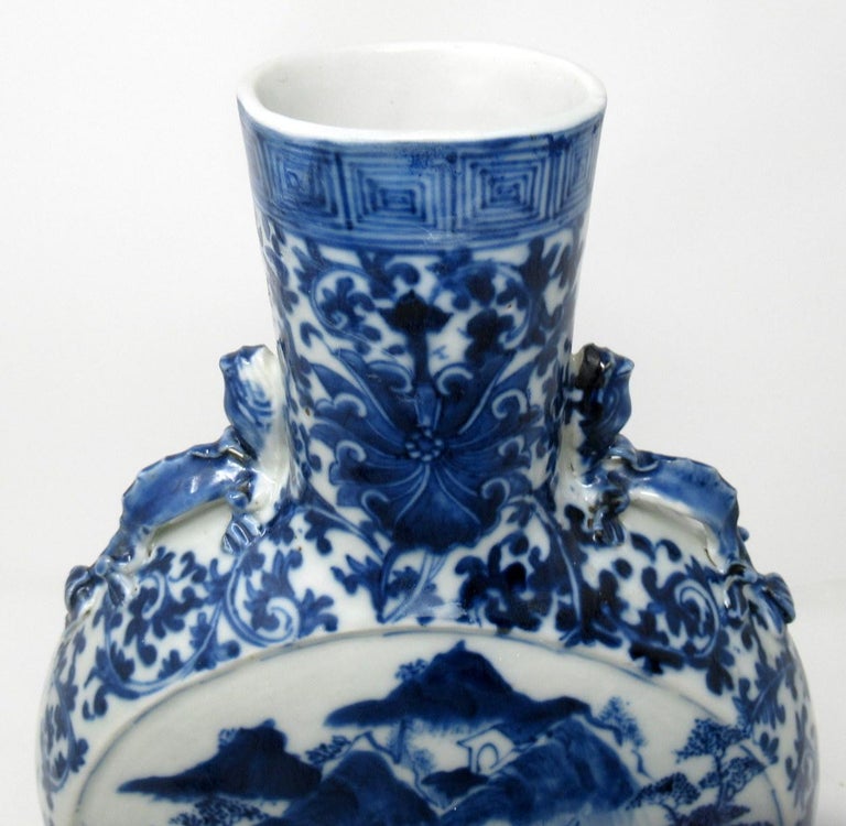 Antique Chinese Export Porcelain Hand Painted Blue White Moon Flask ...