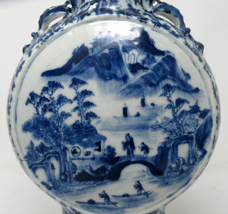 Antique Chinese Export Porcelain Hand Painted Blue White Moon Flask ...
