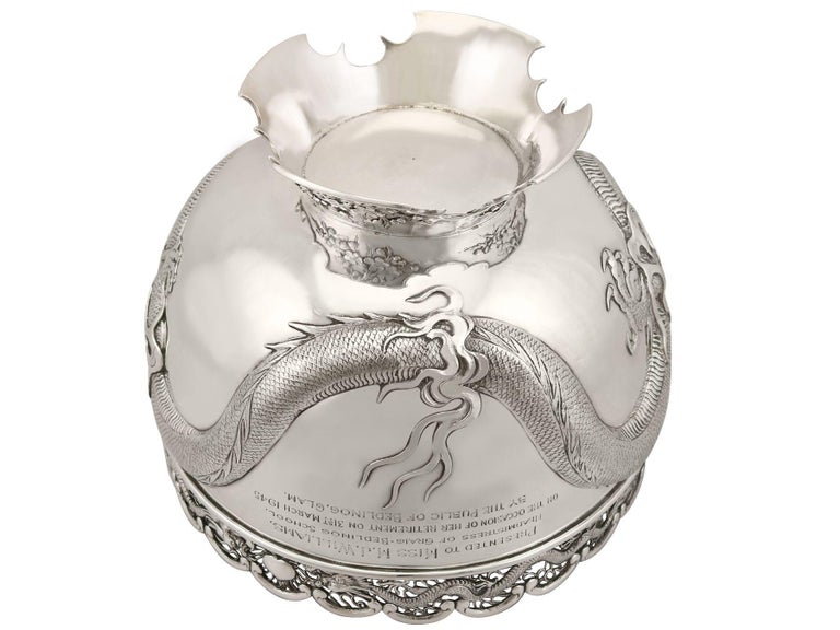 Antique Chinese Export Silver Dragon Bowl Circa 1900 at 1stDibs