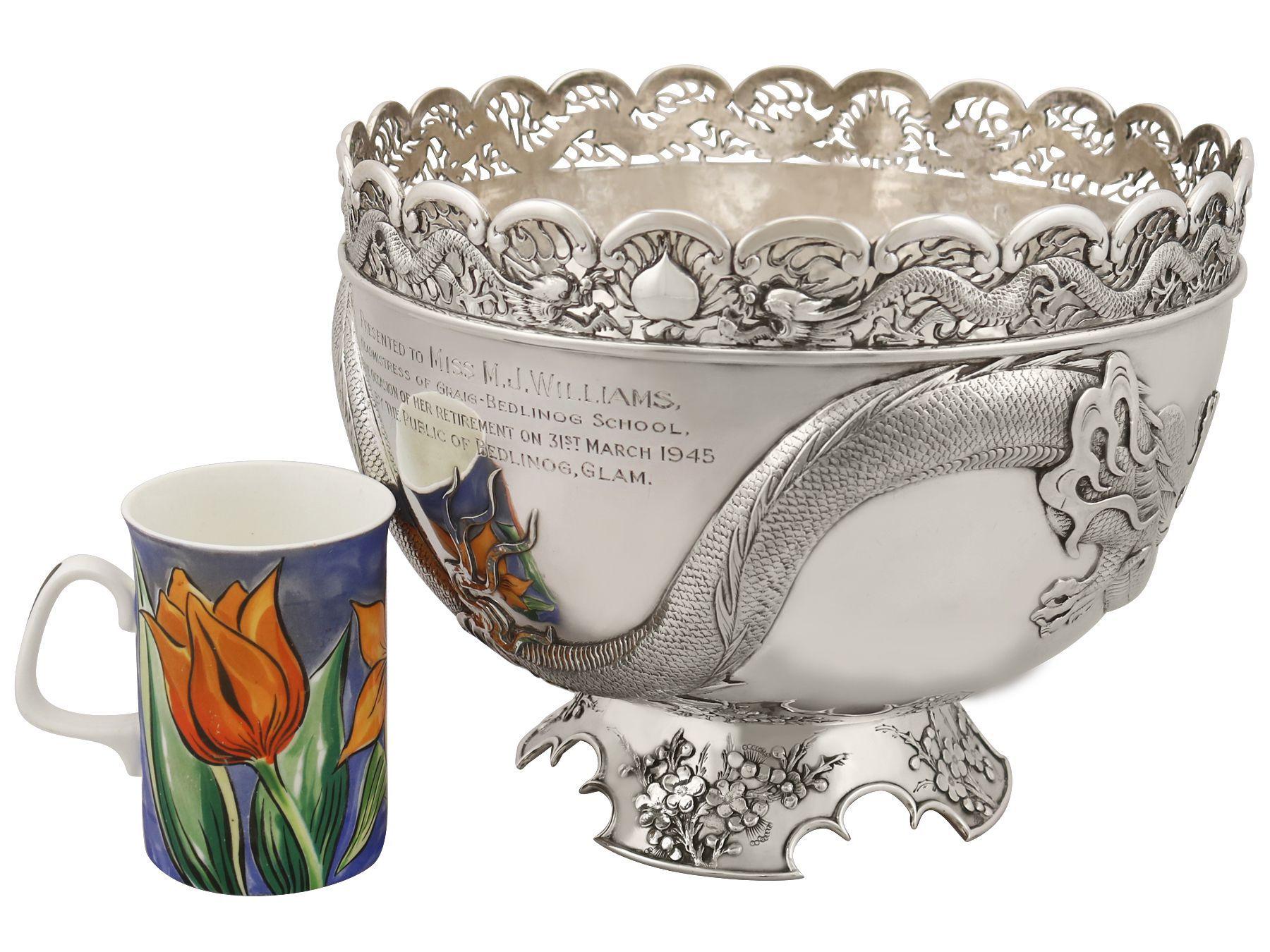 Antique Chinese Export Silver Dragon Bowl Circa 1900 at 1stDibs