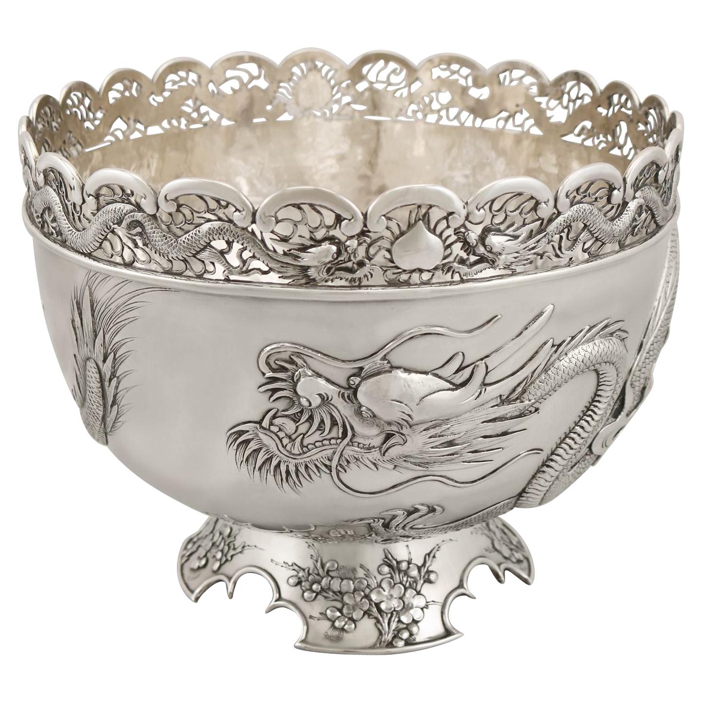 Antique Chinese Export Silver Dragon Bowl Circa 1900 at 1stDibs