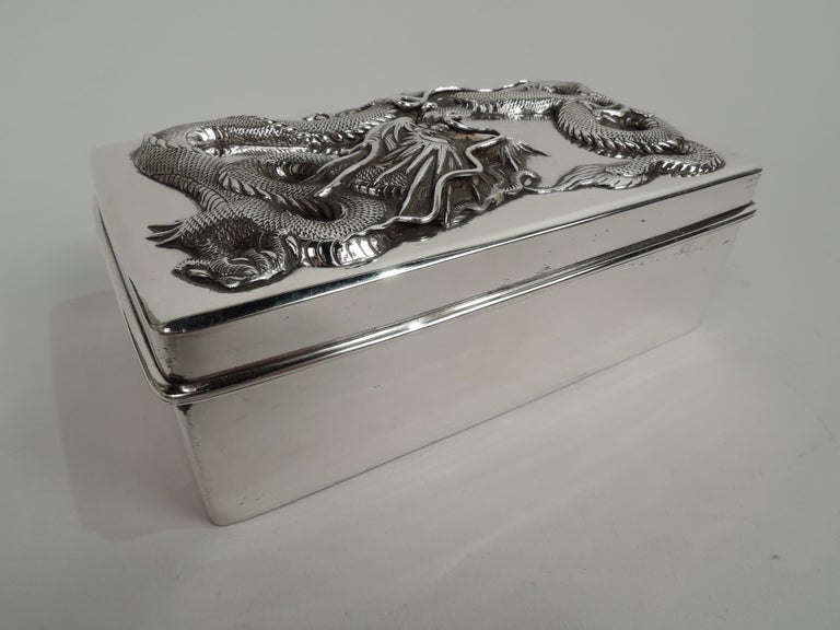 Antique Chinese Export Silver Dragon Box by Wang Hing For Sale at 1stDibs