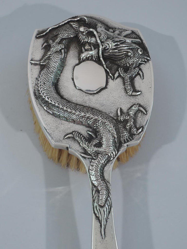 Antique Chinese Export Silver Dragon Lady Vanity Set For Sale at 1stDibs