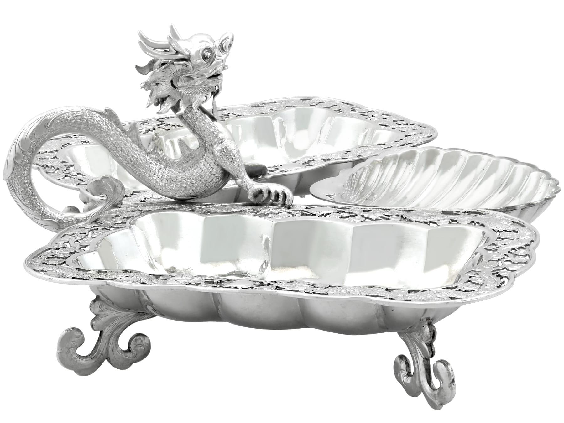 Antique Chinese Export Silver Hors D'oeuvre Dish For Sale at 1stDibs
