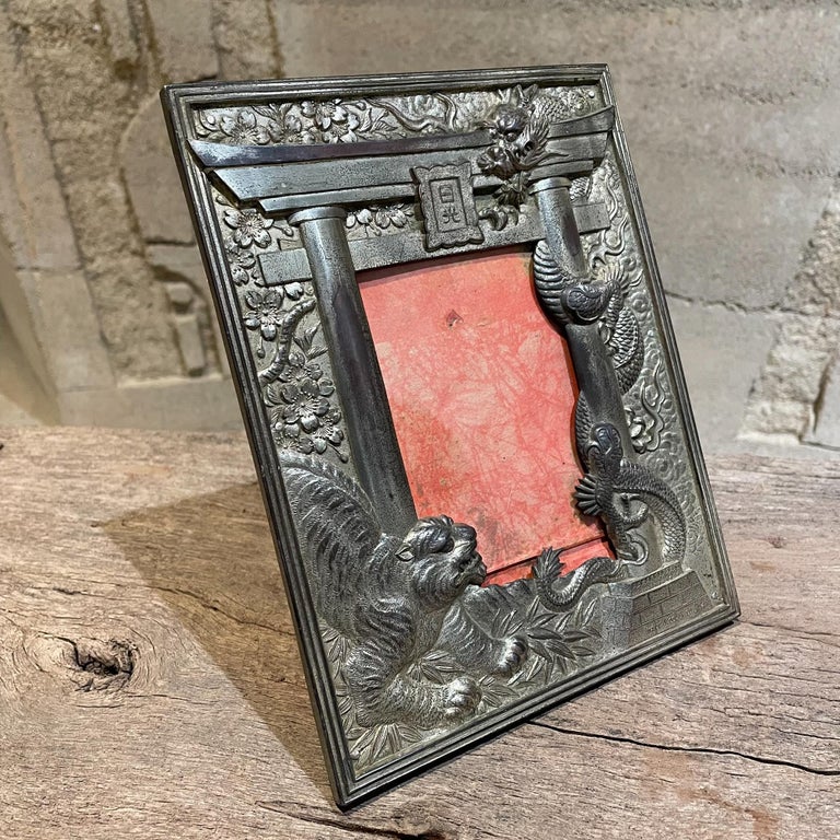 Antique Chinese Export Silver Picture Frame Serpent Dragon Design ...